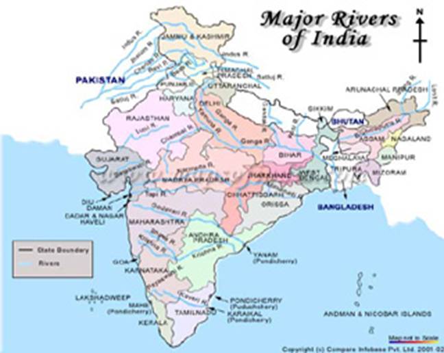 India Geographical Map Rivers